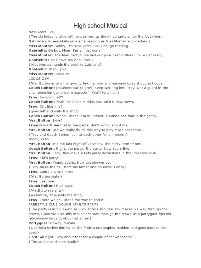 High School Musical Script | Leisure | Entertainment (General)