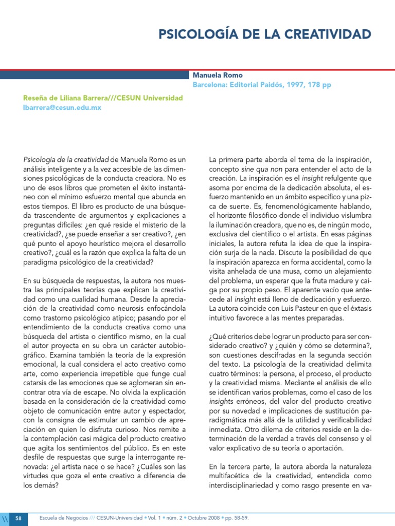 Psicología de la Creatividad: Análisis | PDF