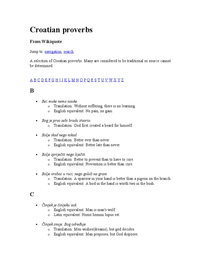 Croatian-English Proverbs | PDF | Home & Garden