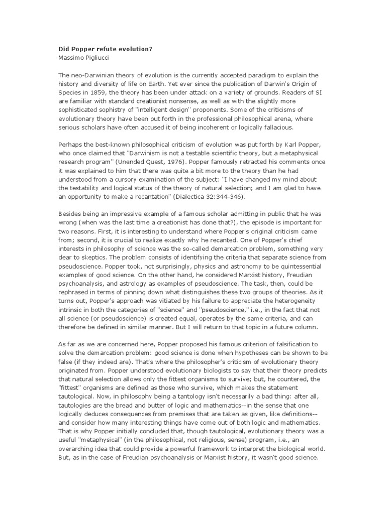 Did Popper Refute Evolution | PDF | Karl Popper | Falsifiability