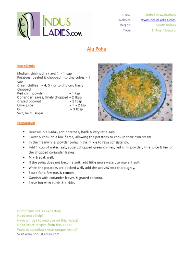 Alu Poha Recipe Guide | PDF
