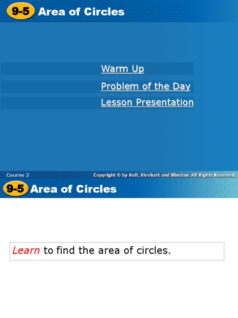 Warm Up Problem of The Day Lesson Presentation: Course 2 | PDF | Circle ...