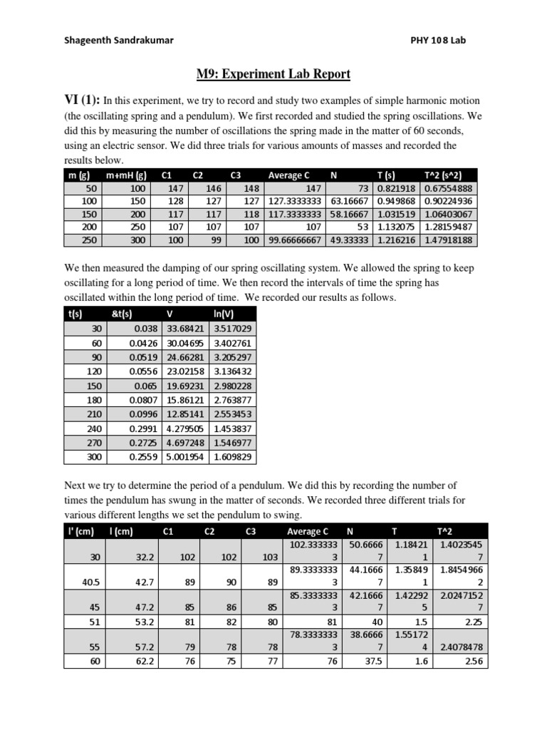M9 Experiment Lab Report | PDF | Oscillation | Logarithm