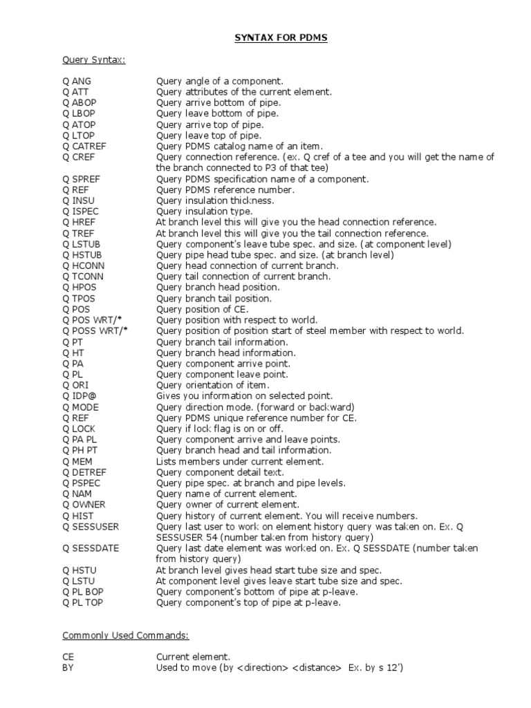 PDMS Command Line Syntax Advanced | Perpendicular | Areas Of Computer Science