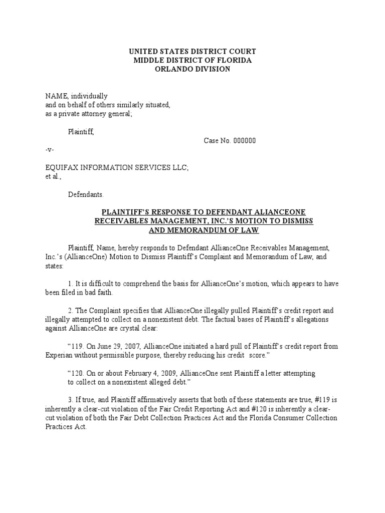 Response To Motion To Dismiss | PDF | Motion In United States Law ...