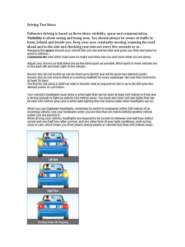 Ontario Driving Test Study Notes | PDF