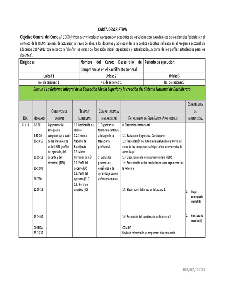 Carta Descriptiva | PDF | Evaluación | Educación Secundaria