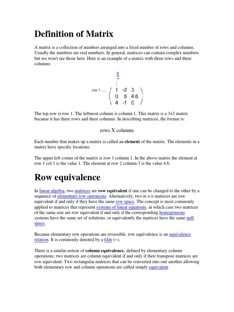Definition of Matrix | PDF | Matrix (Mathematics) | System Of Linear ...