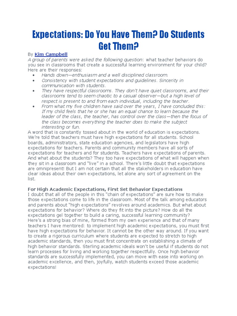 Expectations | PDF | Homework | Teachers