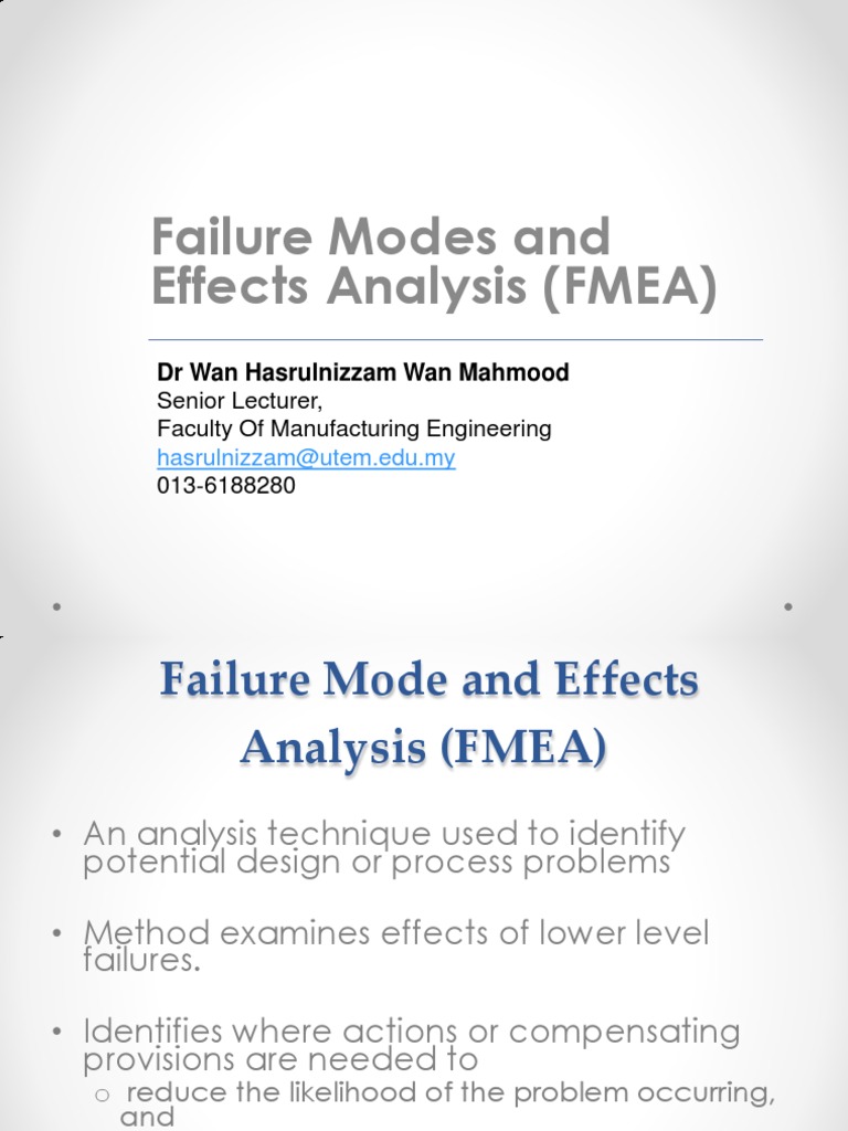 Failure Modes and Effects Analysis (FMEA) | PDF | Reliability ...