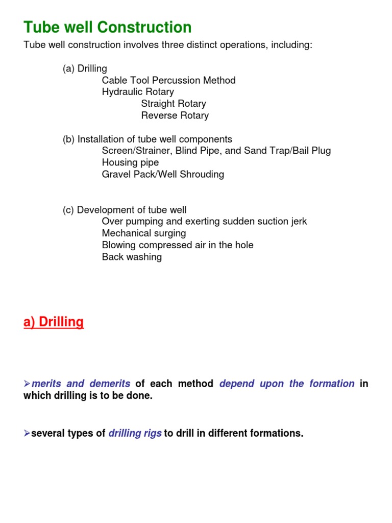 Tube Well Construction and Development | PDF | Drilling Rig | Pump