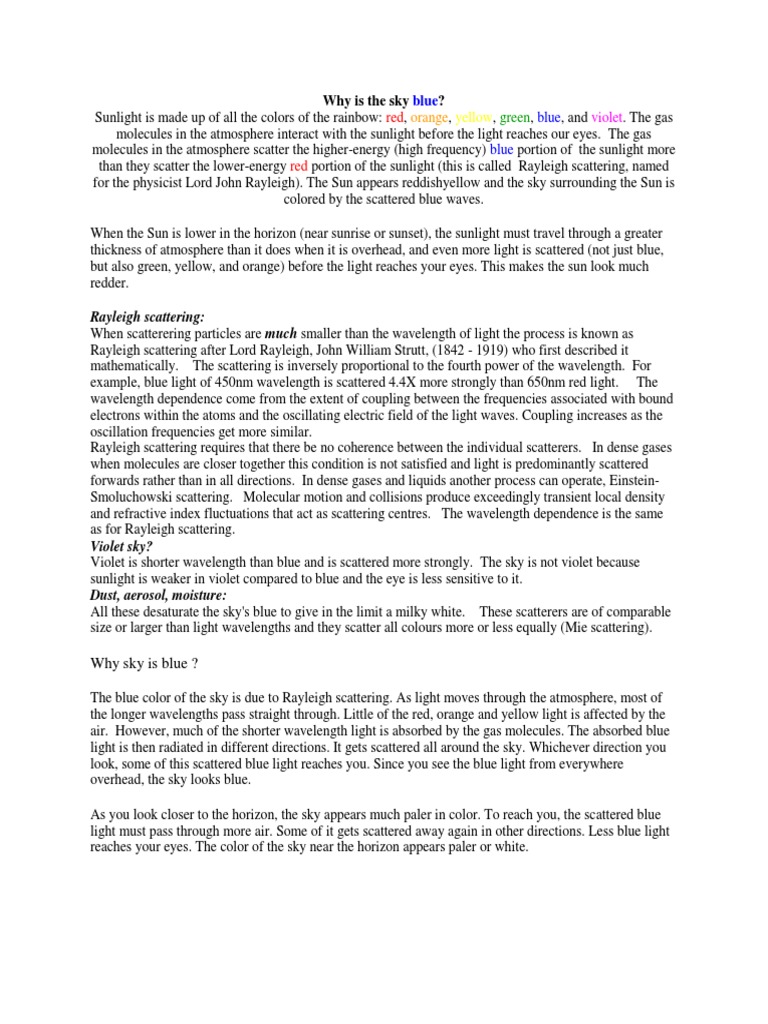Why Is The Sky Blue | PDF | Scattering | Sky