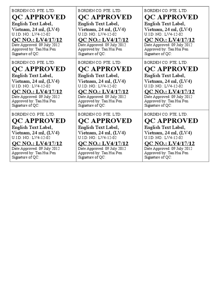 Borden Co. QC Approved Label Details | PDF | Finance & Money Management ...