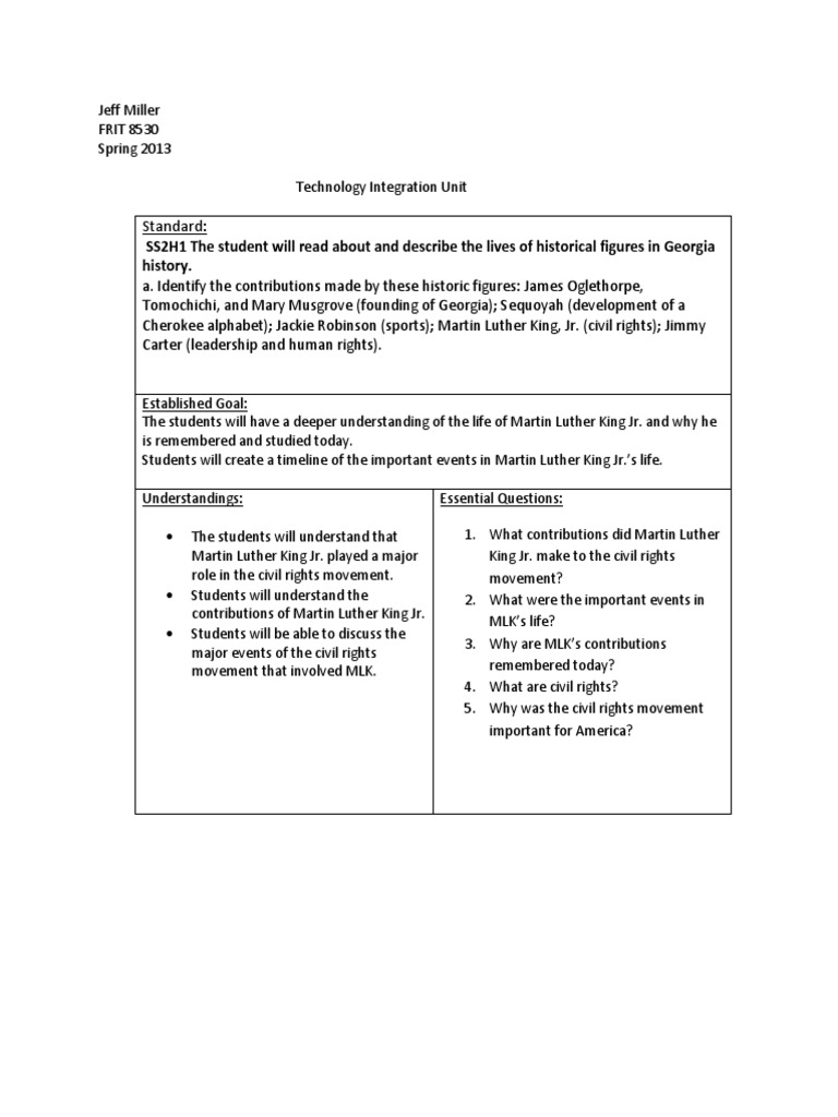 Standard:: SS2H1 The Student Will Read About and Describe The Lives of ...