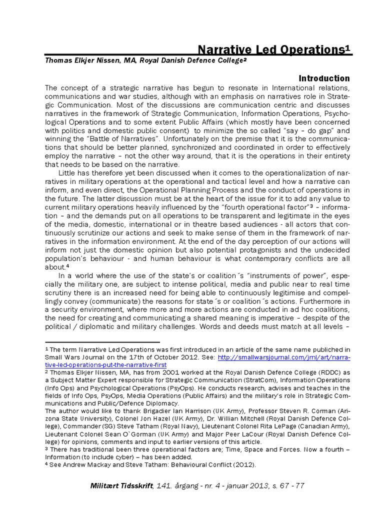 Narrative Led Operations: Thomas Elkjer Nissen, MA, Royal Danish ... Narrative Led Operations: Thomas Elkjer Nissen, MA, Royal Danish ...