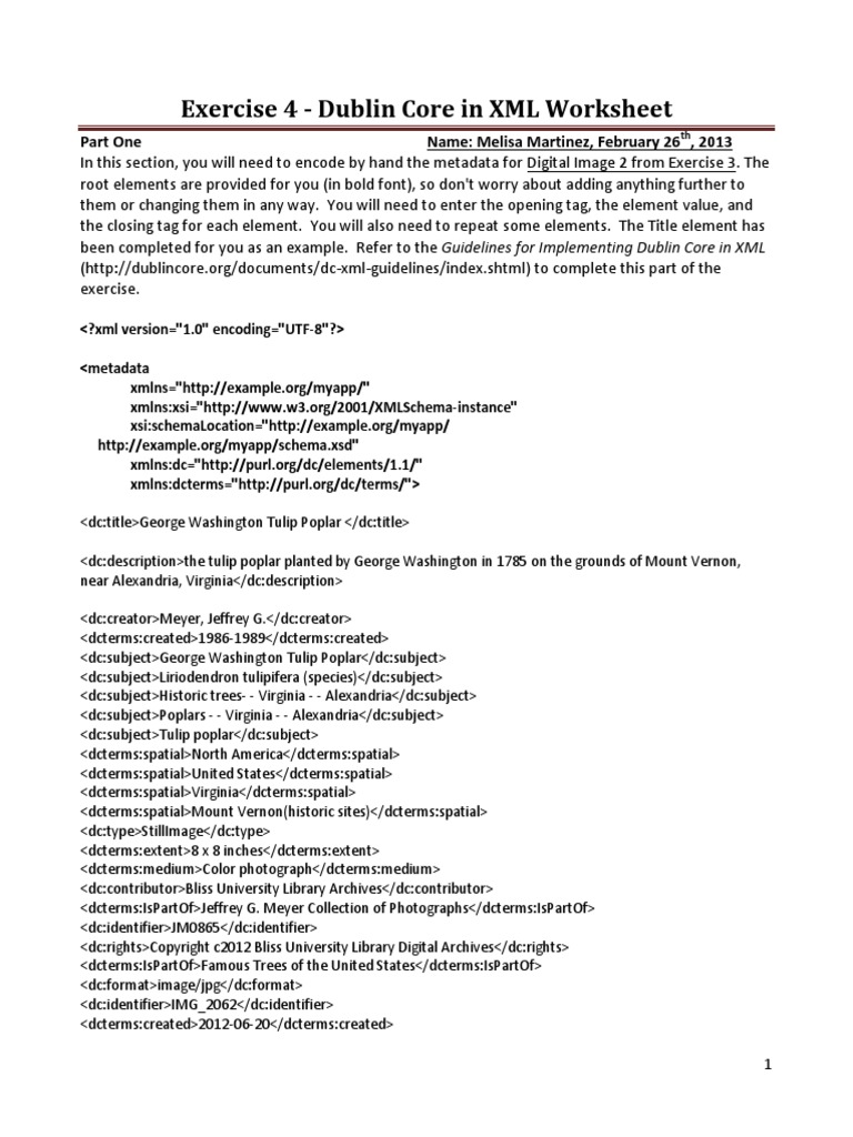 Dublin Core Worksheet | Metadata | Computer Data