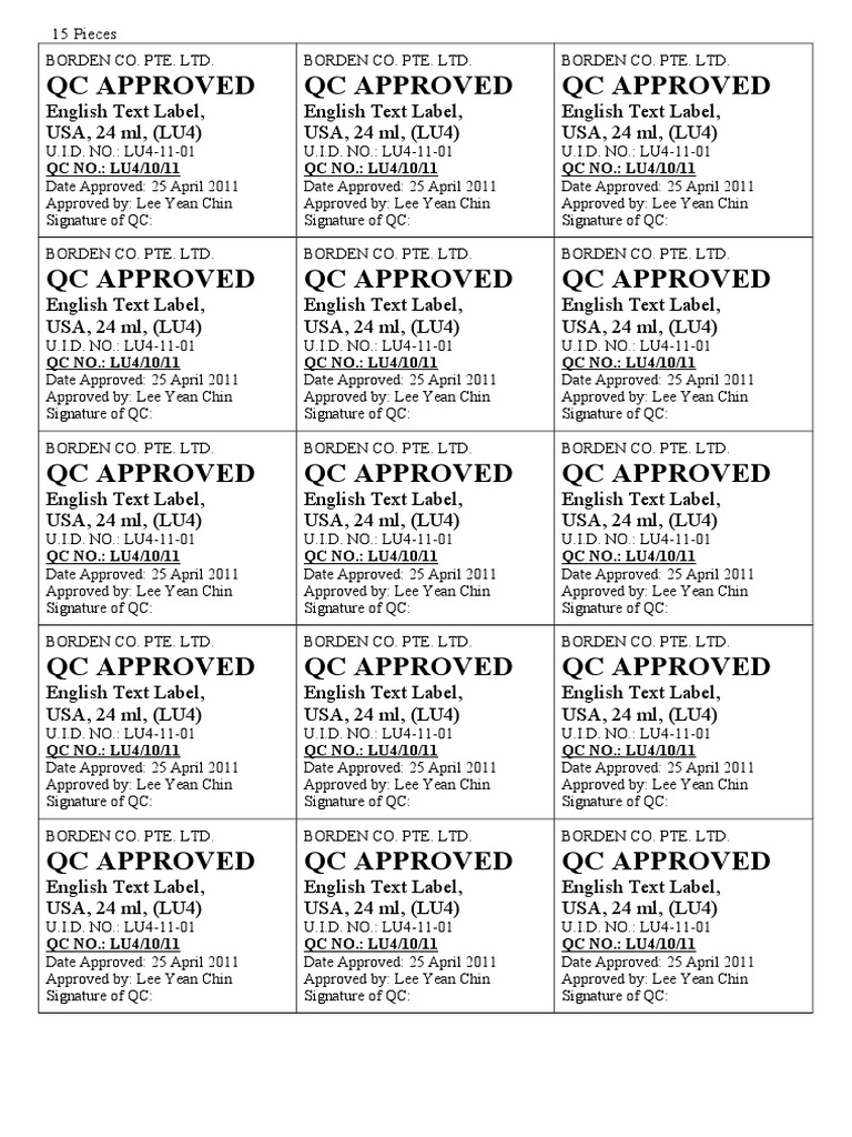 Borden Co. QC Approved Label Details | PDF | Home & Garden | Technology ...