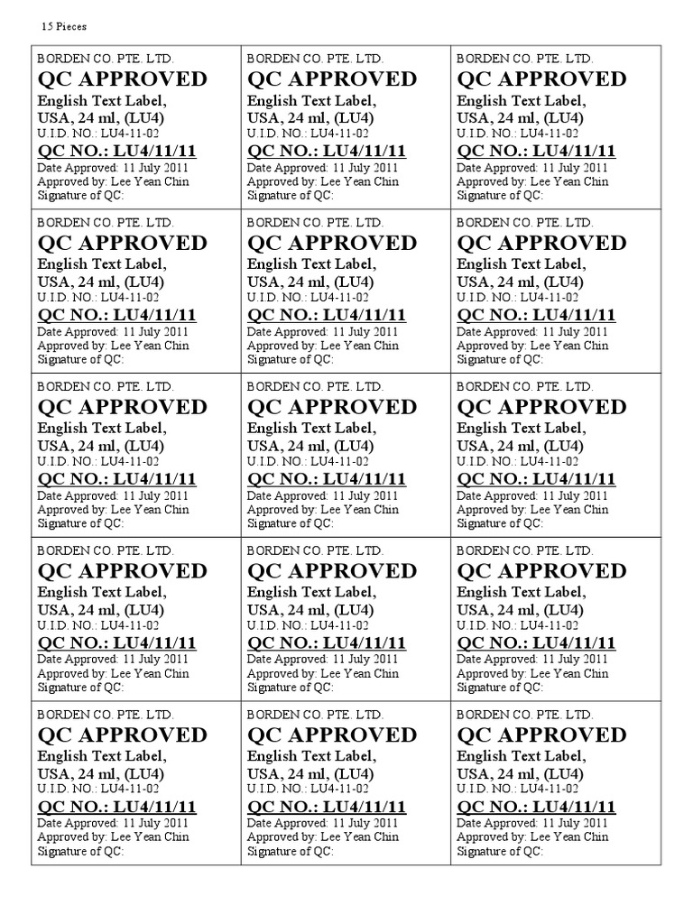 Borden Co. QC Approved Label Details | PDF