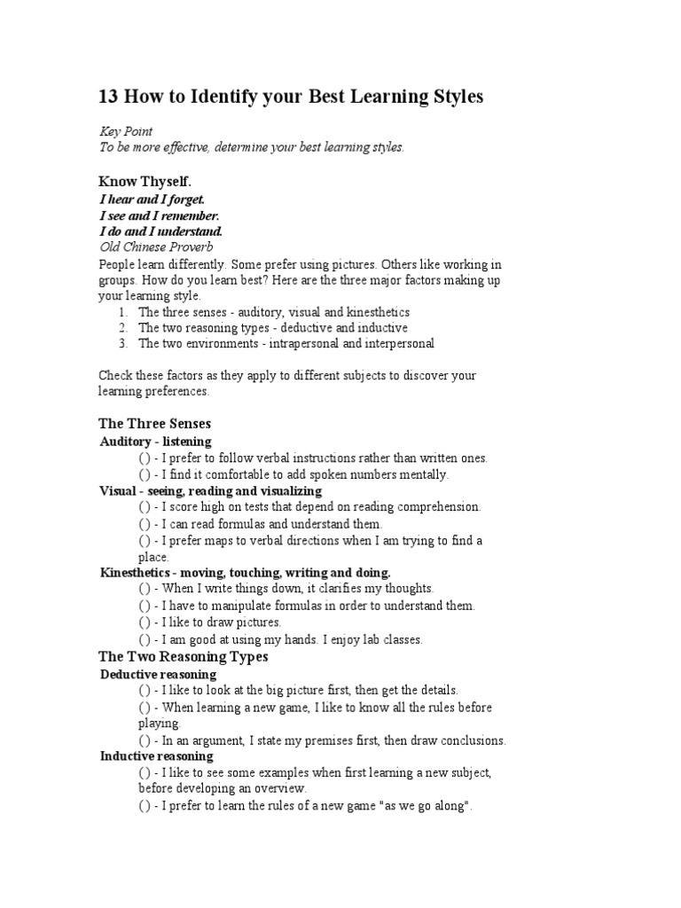 13 How To Identify Your Best Learning Styles | PDF