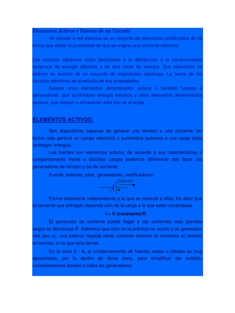 Elementos Activos y Pasivos de Un Circuito | PDF | Corriente eléctrica ...