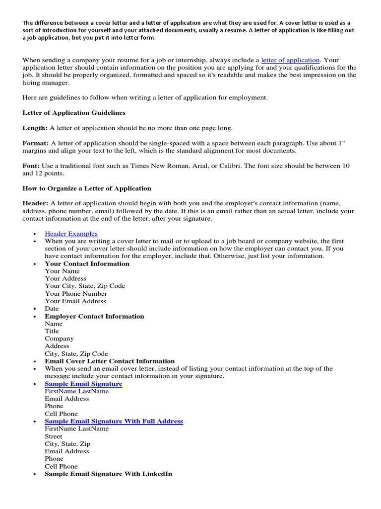 Letter of Application: Sample Email Signature | PDF | Résumé | Labour