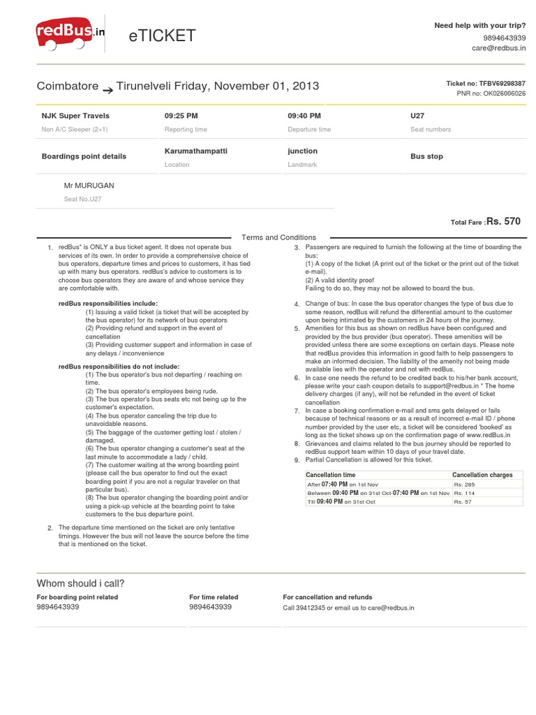 Redbus Online Ticket Model | PDF | Ticket (Admission) | Bus