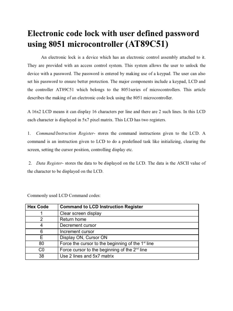 Electronic Code Lock With User Defined Password Using 8051 Micro Controller PDF | PDF | Liquid ...