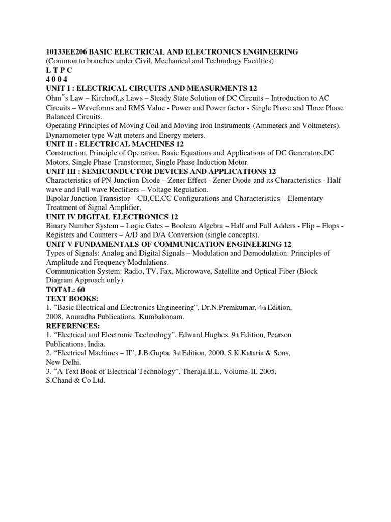 10133ee206 Basic Electrical and Electronics Engineering PDF | PDF ...