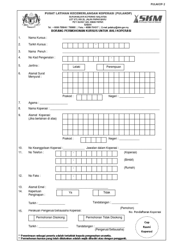Contoh Borang Pendaftaran Ahli Koperasi - Kassidyexrrady