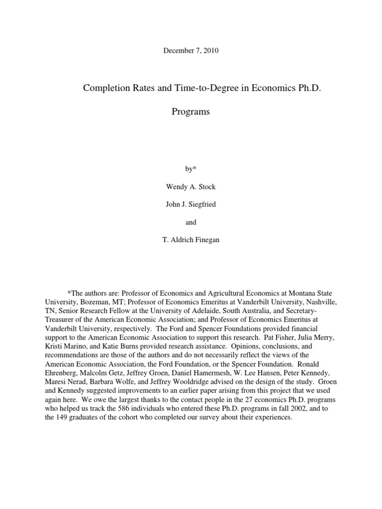 Completion Rates and Time-to-Degree in Economics Ph.D. Programs | PDF ...