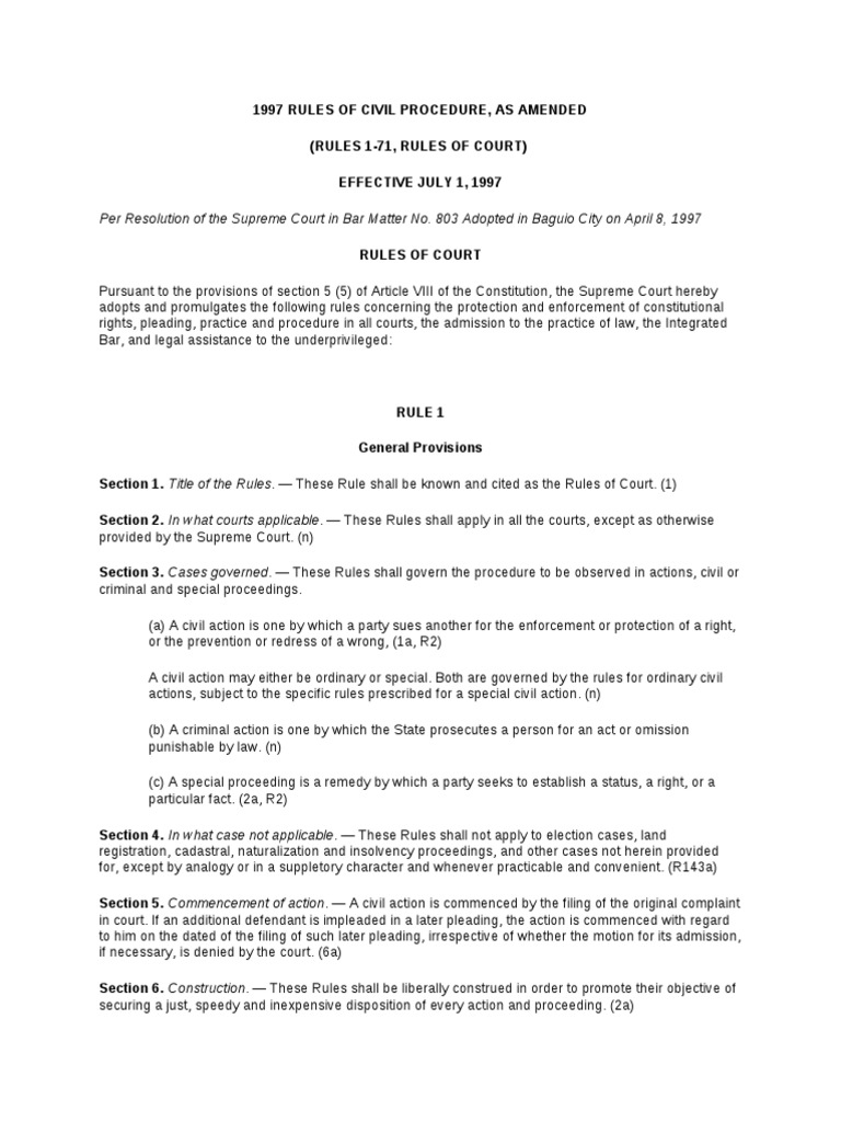 1997 Rules of Civil Procedure | PDF | Pleading | Complaint