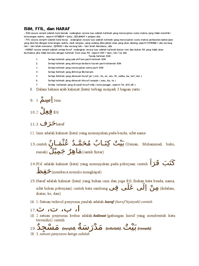 Pengertian dan Contoh Harf dalam Arab | PDF