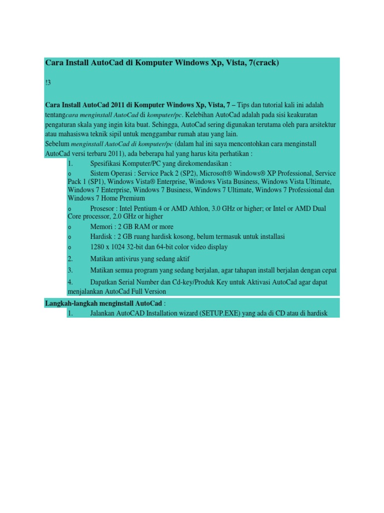 Cara Install AutoCad Di Komputer Windows XP | PDF