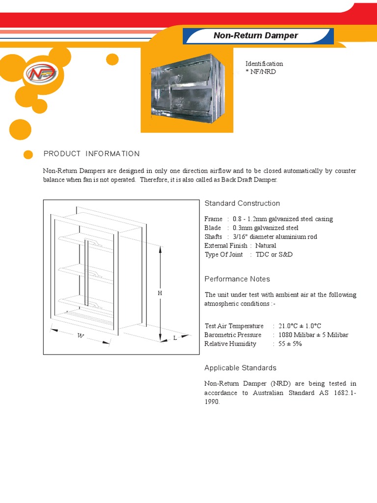 Non-Return Damper Specifications | PDF | Technology & Engineering