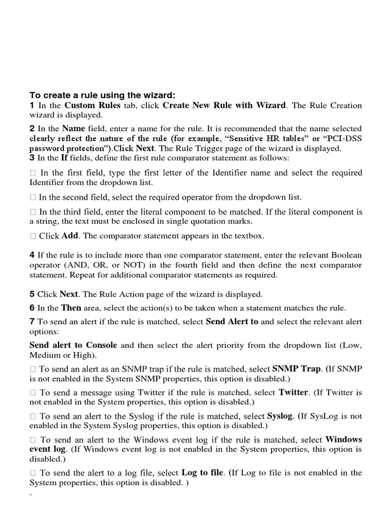 Create Custom Rules with Wizard Guide | PDF | Email | Regular Expression