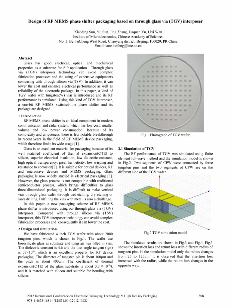 Design of Phase Shifter Packaging Based On Through Glass Via (TGV ...