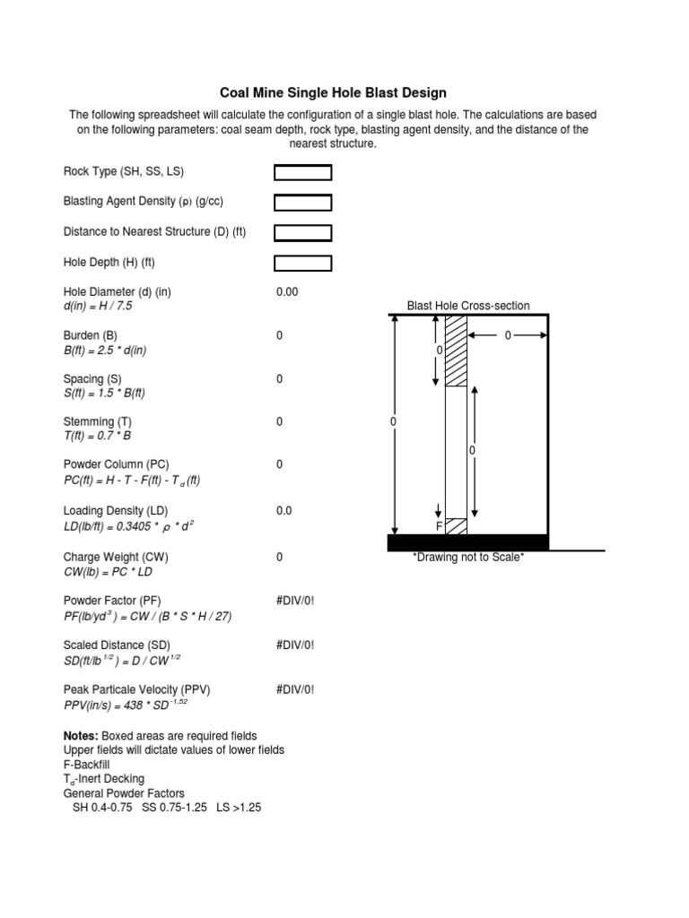 Coal Mine Blast Design Calculations | PDF