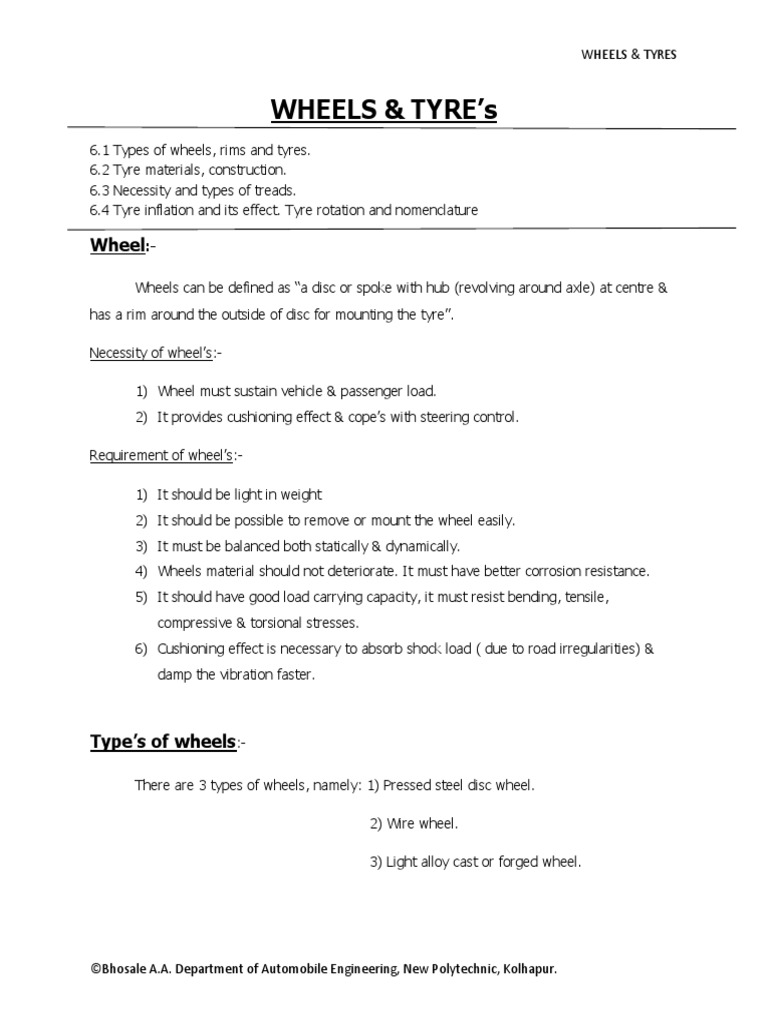 Wheels & Tyres Final | PDF | Tire | Wheel