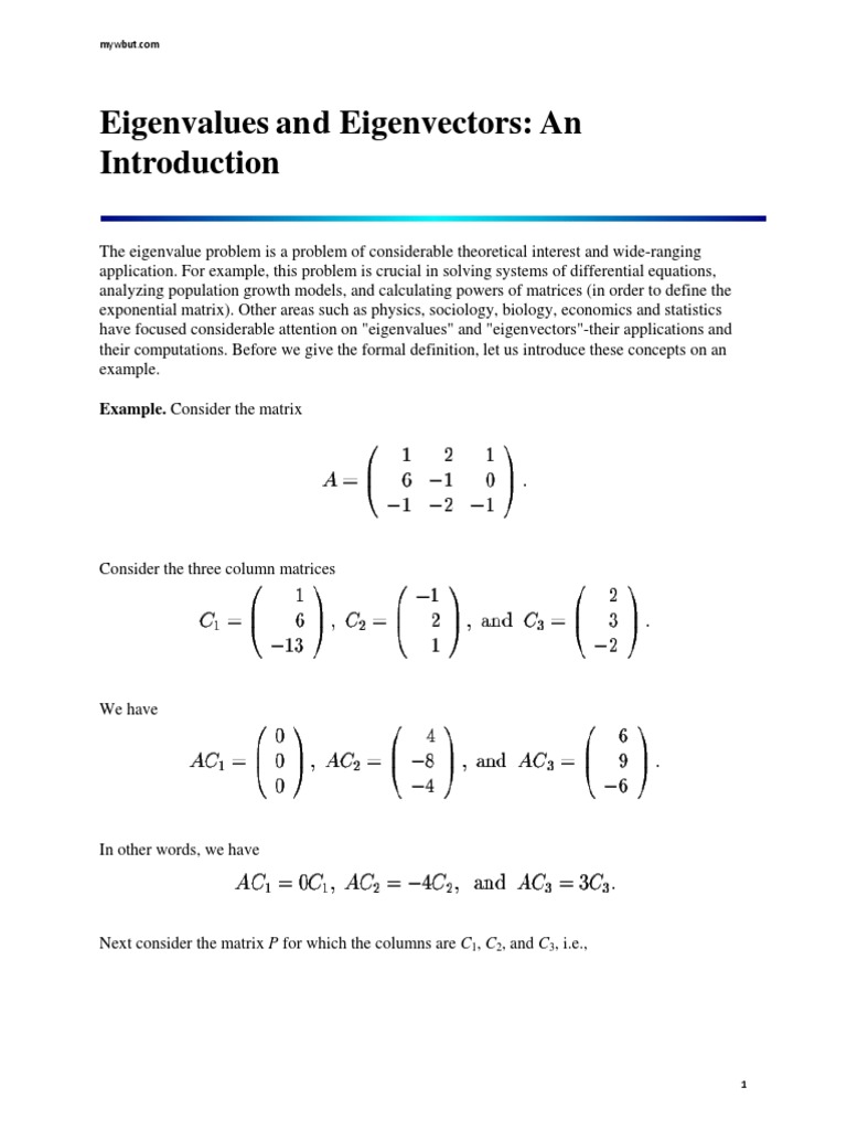Eigenvalues and Eigenvectors: An: Example. Consider The Matrix | PDF ...
