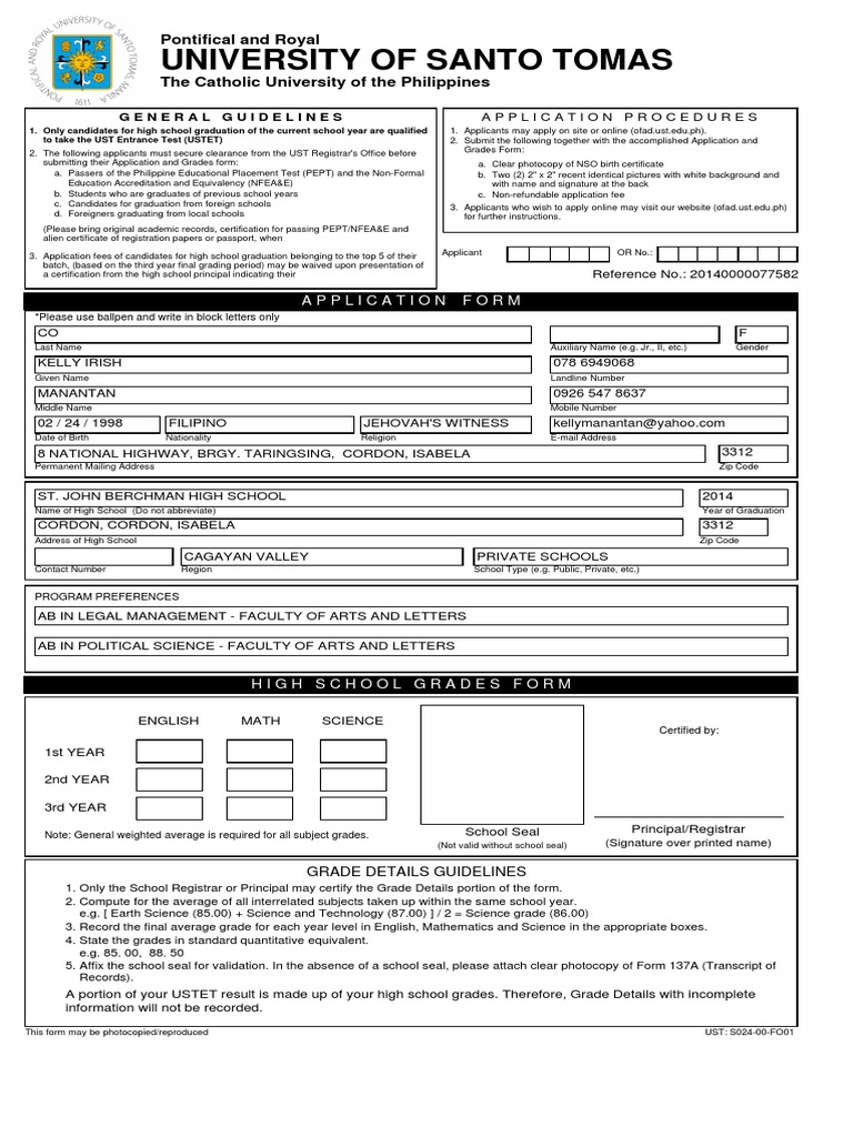 University of Santo Tomas: Pontifical and Royal | PDF | Secondary School | University And ...