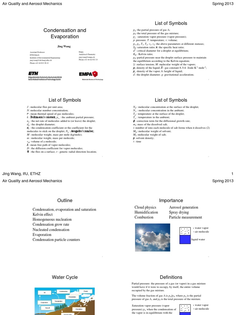 Condensation and Evaporation: List of Symbols | PDF | Evaporation | Aerosol