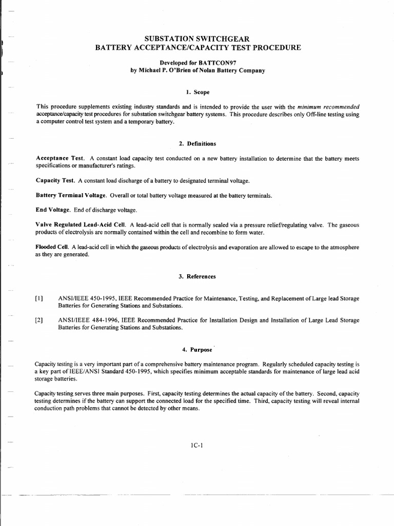 Switchgear Battery Acceptance Testing Guide | PDF | Battery ...