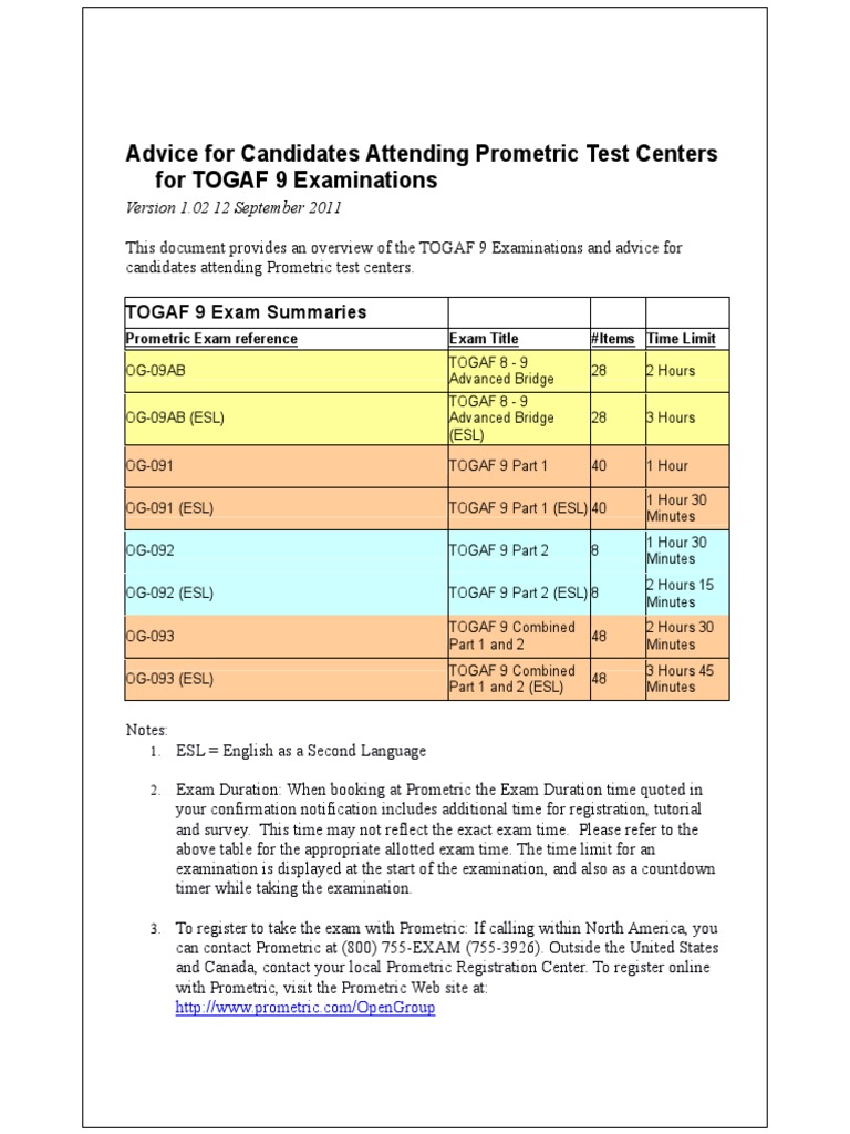 A Guide to Taking the TOGAF 9 Certification Examinations at Prometric ...