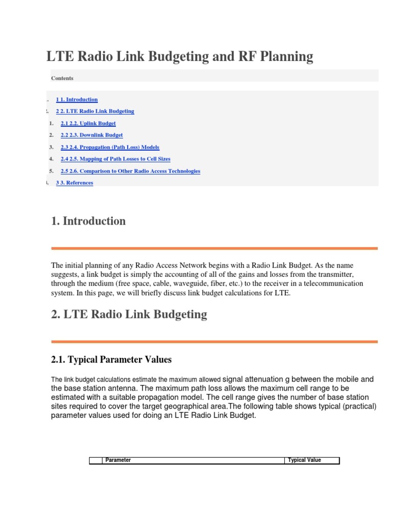 LTE Radio Link Budget Overview | PDF | Decibel | Radio Propagation