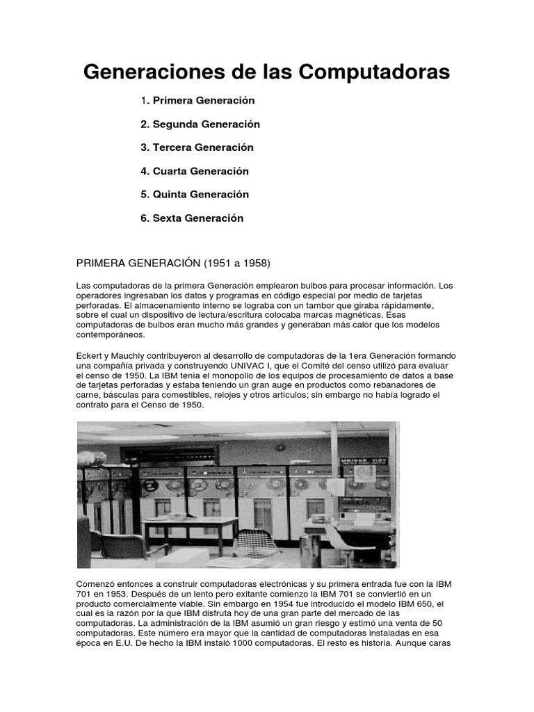 Generaciones Computadoras | PDF | Microprocesador | Circuito integrado