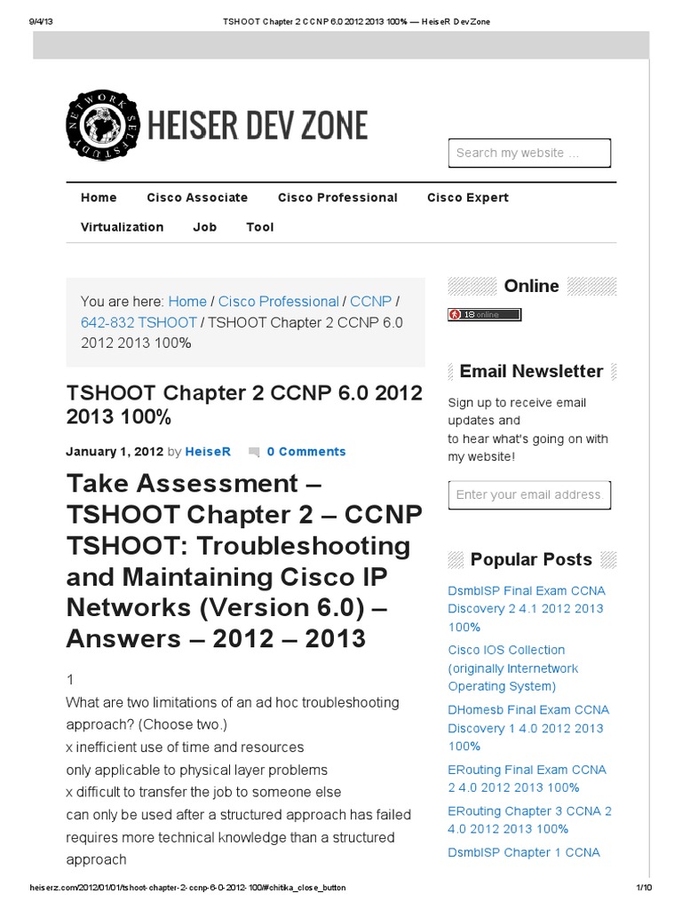 TSHOOT Chapter 2 CCNP 6 PDF | PDF | Cisco Certifications | Troubleshooting