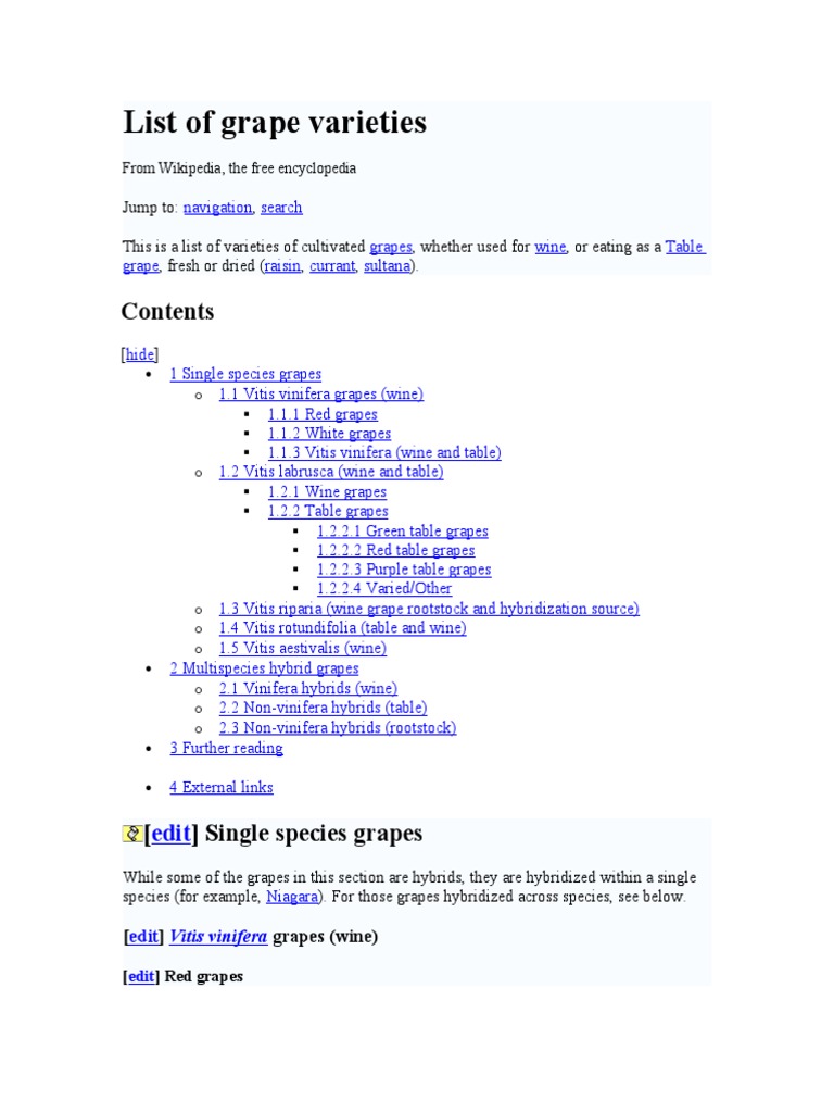 List of Grape Varieties | PDF | Grape | Vitis