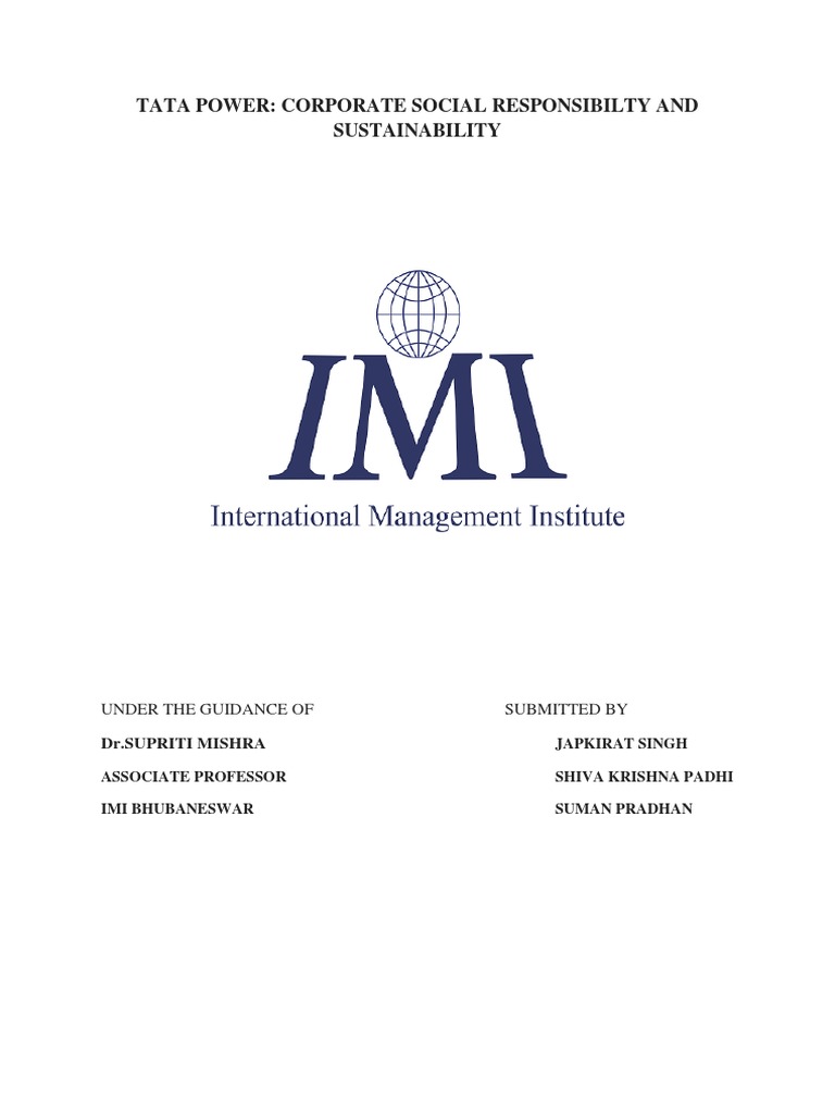 TATA POWER'S CSR: SUSTAINABILITY AND SOCIAL IMPACT | PDF | Corporate ...