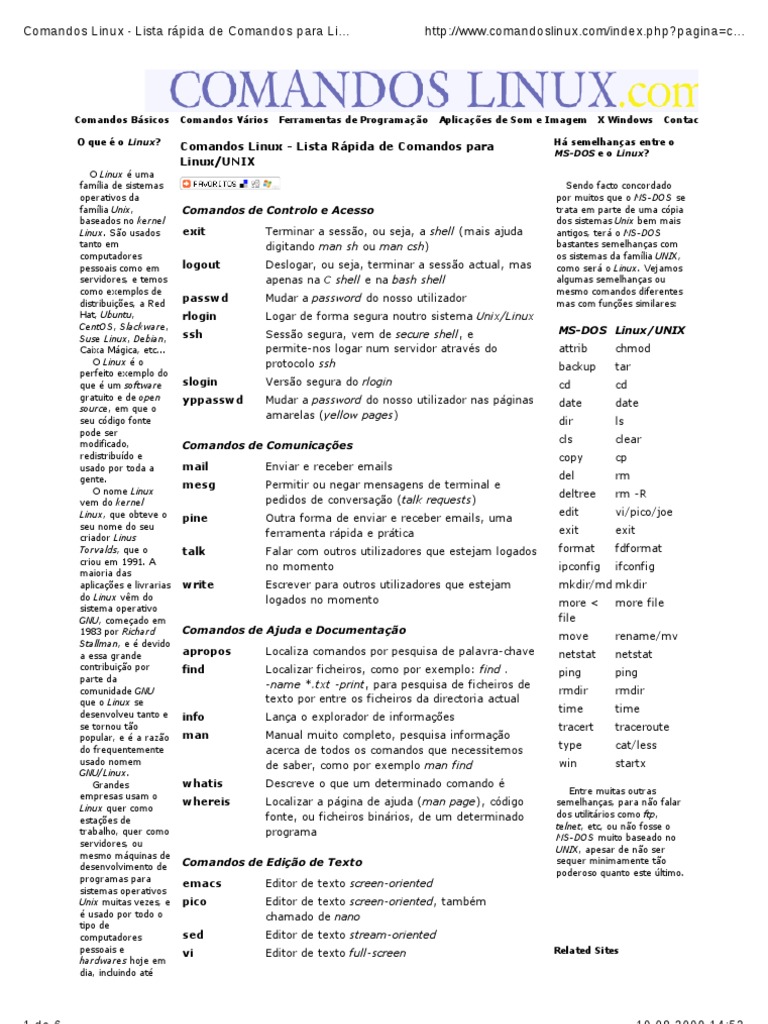 Comandos Linux - Lista Rápida de Comandos para Linux e UNIX | PDF | Linux | Shell (informática)