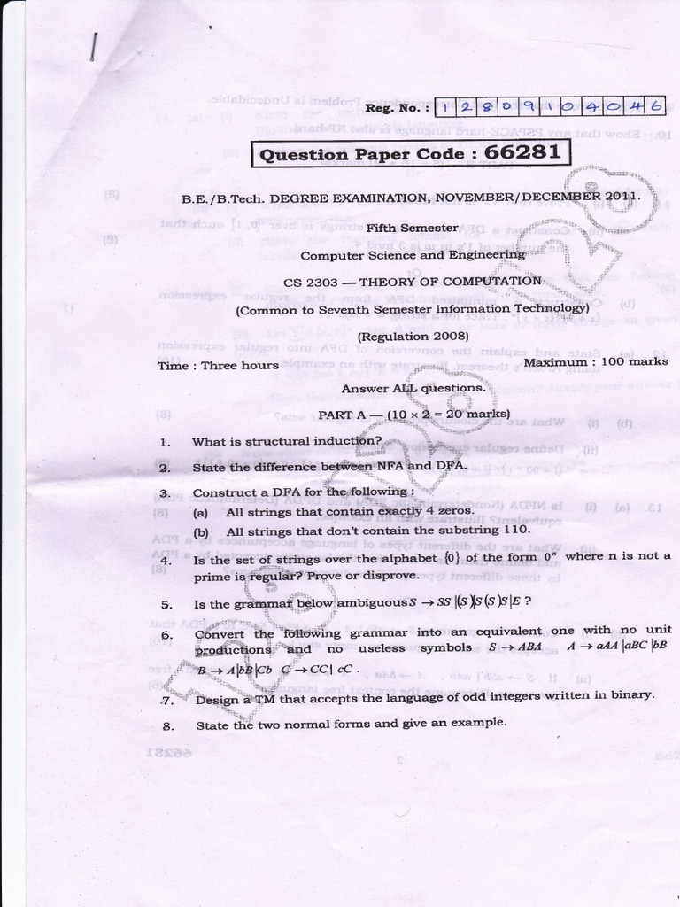 Toc Nov 2011 PDF | PDF | Syntax (Logic) | Theory Of Computation